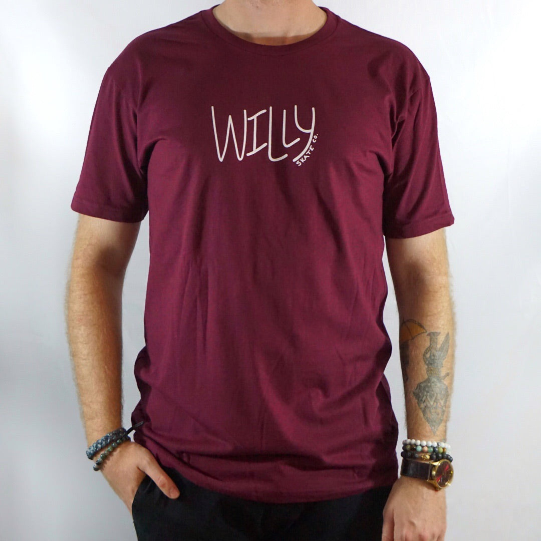 Script Logo Tee Maroon – Willy Skate Co.